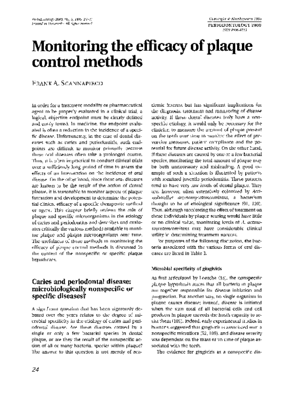 (PDF) Monitoring the efficacy of plaque control methods