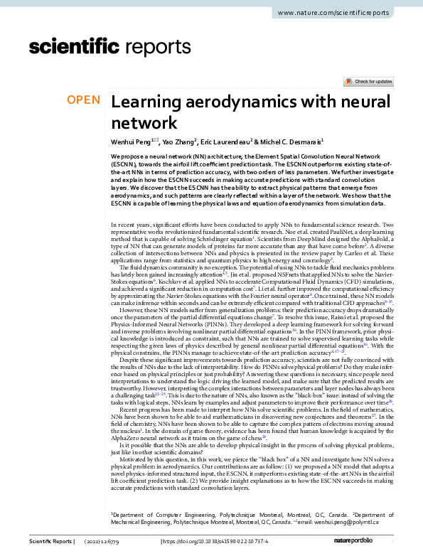 (PDF) Learning aerodynamics with neural network