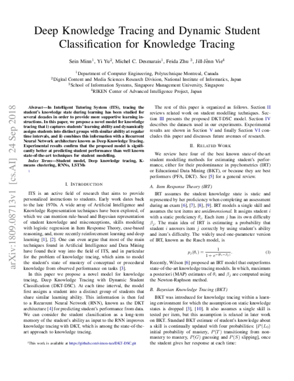 (PDF) Deep Knowledge Tracing and Dynamic Student Classification for Knowledge Tracing