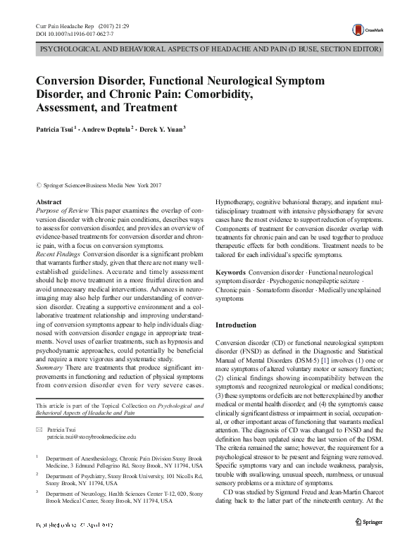 (PDF) Conversion Disorder (Functional Neurological Symptom Disorder) in ...