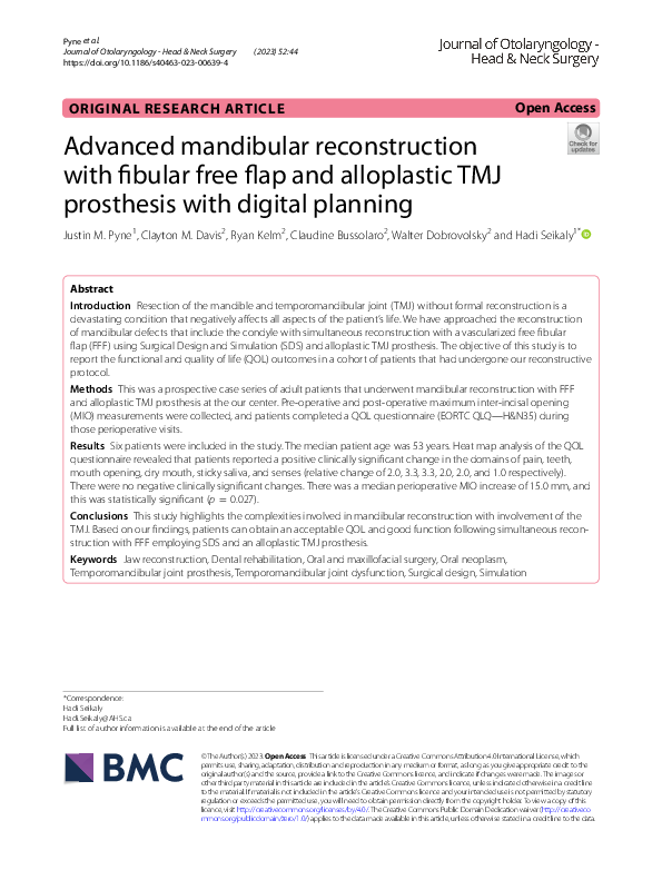 (PDF) Advanced mandibular reconstruction with fibular free flap and ...