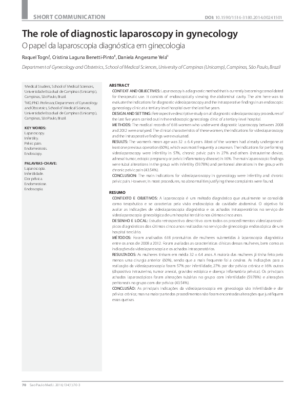 (PDF) The role of diagnostic laparoscopy in gynecology