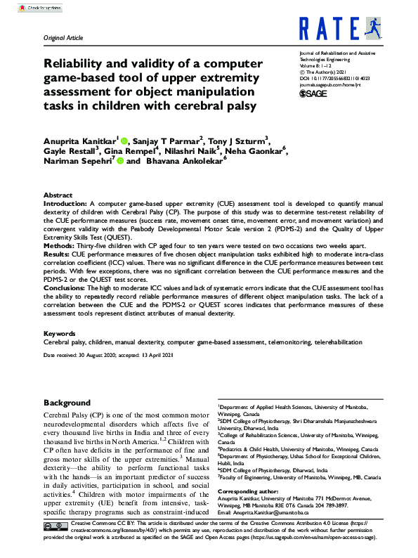 (PDF) Reliability and validity of a computer game-based tool of upper ...