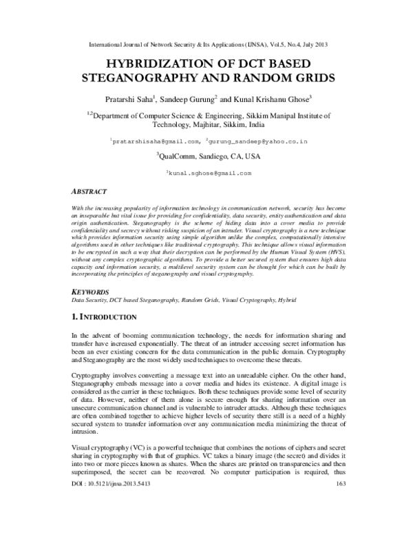 (PDF) Hybridization of DCT Based Steganography and Random Grids