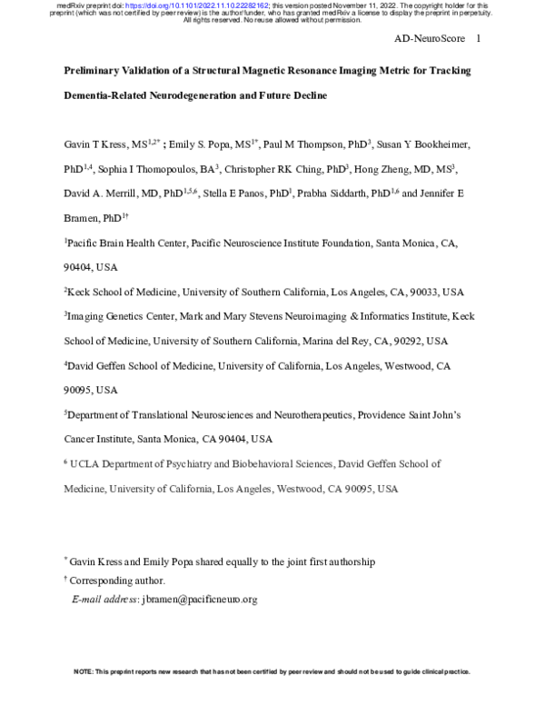 (PDF) Preliminary Validation of a Structural Magnetic Resonance Imaging Metric for Tracking ...