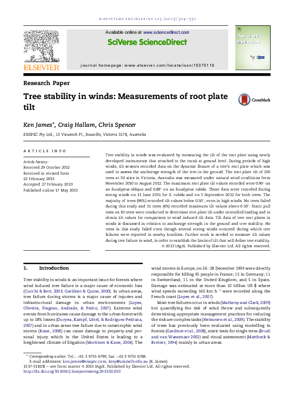 (PDF) Tree stability in winds: Measurements of root plate tilt