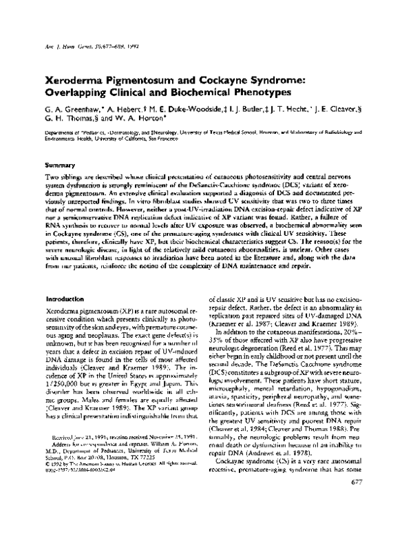 (PDF) Xeroderma pigmentosum and Cockayne syndrome: overlapping clinical ...
