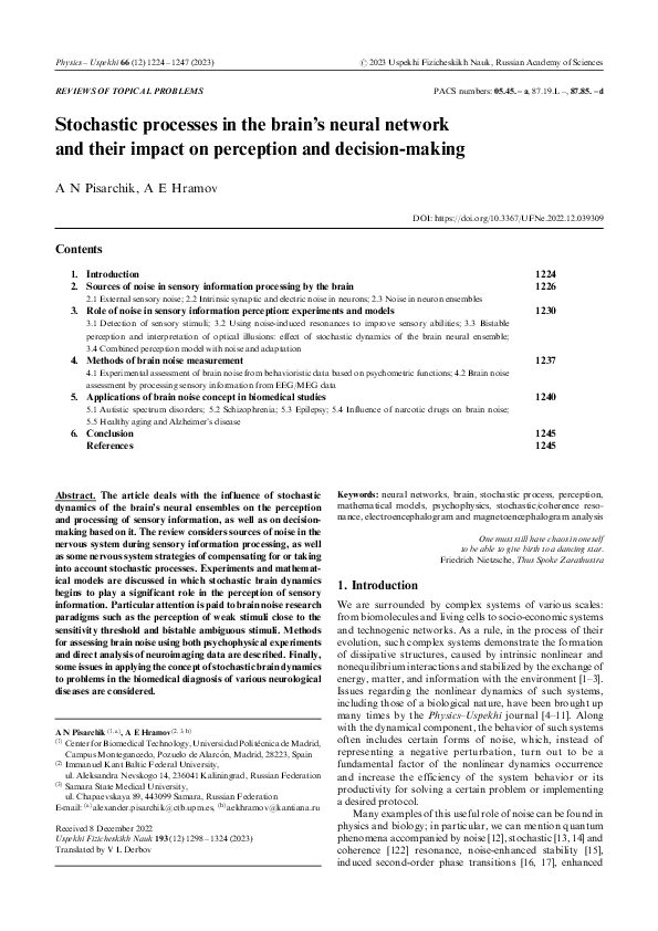 (PDF) Stochastic processes in the brain's neural network and their ...