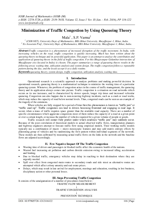 Pdf Minimization Of Traffic Congestion By Using Queueing Theory