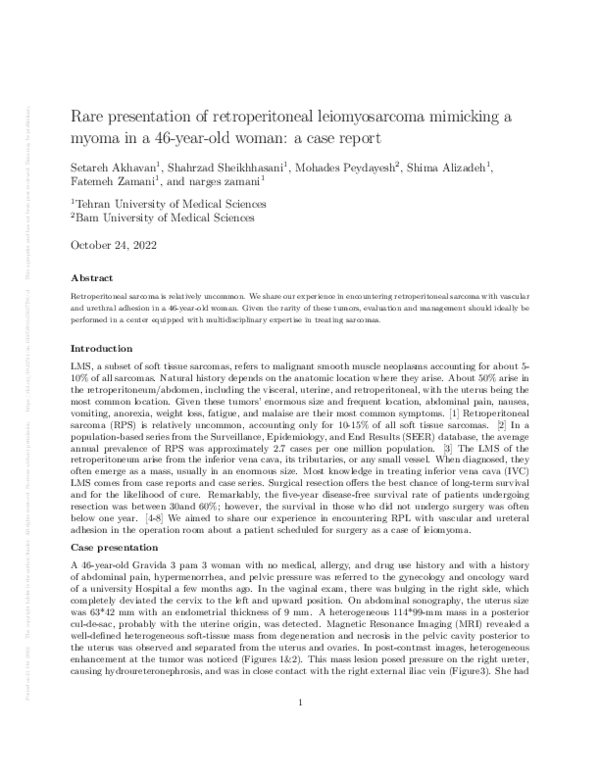 (PDF) Rare presentation of retroperitoneal leiomyosarcoma mimicking a ...