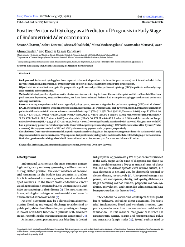 (PDF) Positive Peritoneal Cytology as a Predictor of Prognosis in Early ...