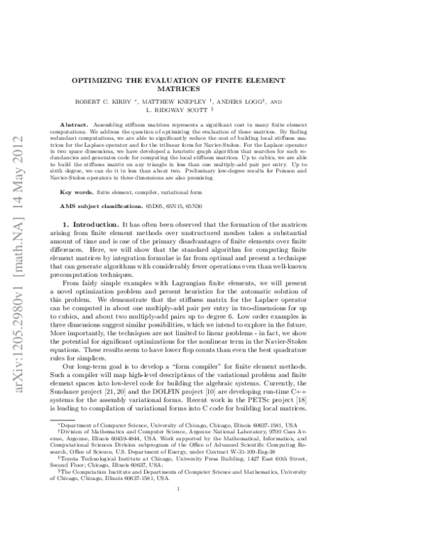 Pdf Optimizing The Evaluation Of Finite Element Matrices