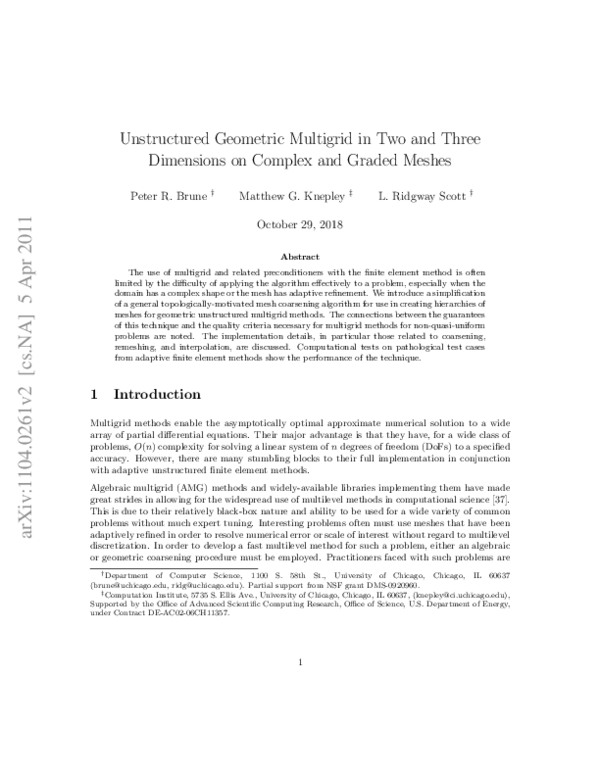 (PDF) Unstructured Geometric Multigrid in Two and Three Dimensions on Complex and Graded Meshes ...