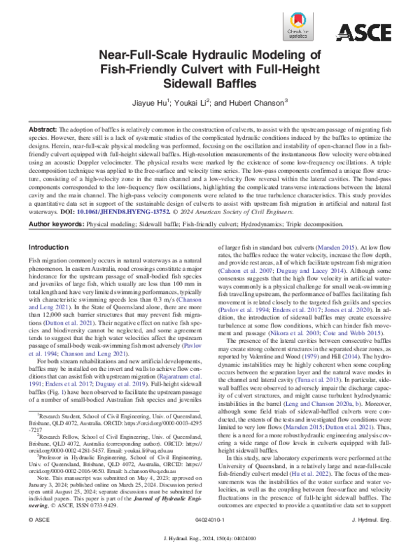 (PDF) Near-Full-Scale Hydraulic Modeling of Fish-Friendly Culvert with ...