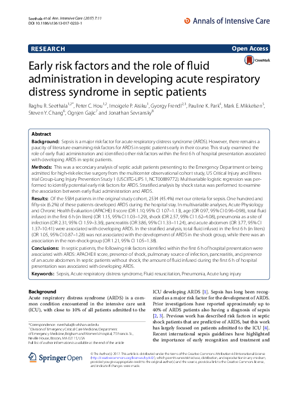 (PDF) Early risk factors and the role of fluid administration in ...