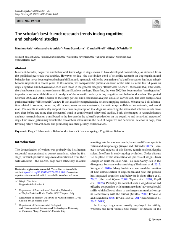 (PDF) The scholar’s best friend: research trends in dog cognitive and ...