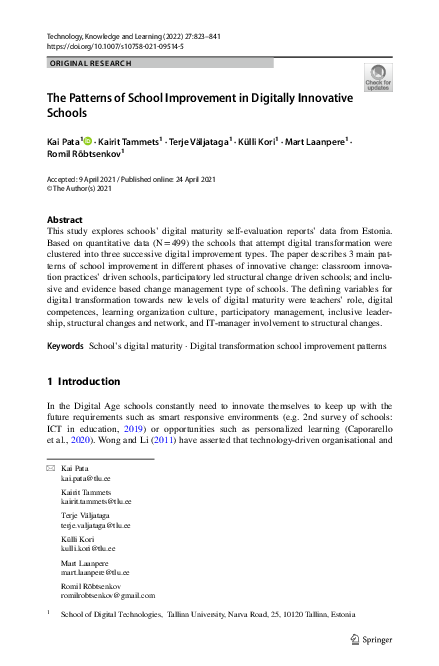 (PDF) The Patterns of School Improvement in Digitally Innovative Schools