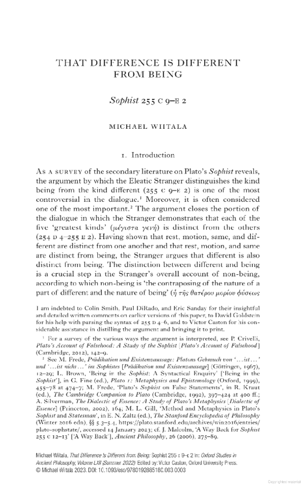 (PDF) That Difference is Different from Being: Sophist 255c9-e2 ...