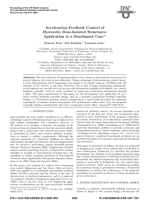 (PDF) Acceleration Feedback Control of Hysteretic Base-Isolated ...