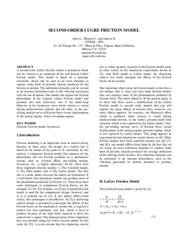 (PDF) Second-order LuGre friction model