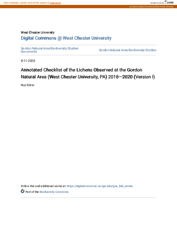 (PDF) Annotated Checklist of the Lichens Observed at the Gordon Natural Area (West Chester ...