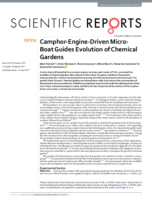 (PDF) Camphor-Engine-Driven Micro-Boat Guides Evolution of Chemical Gardens