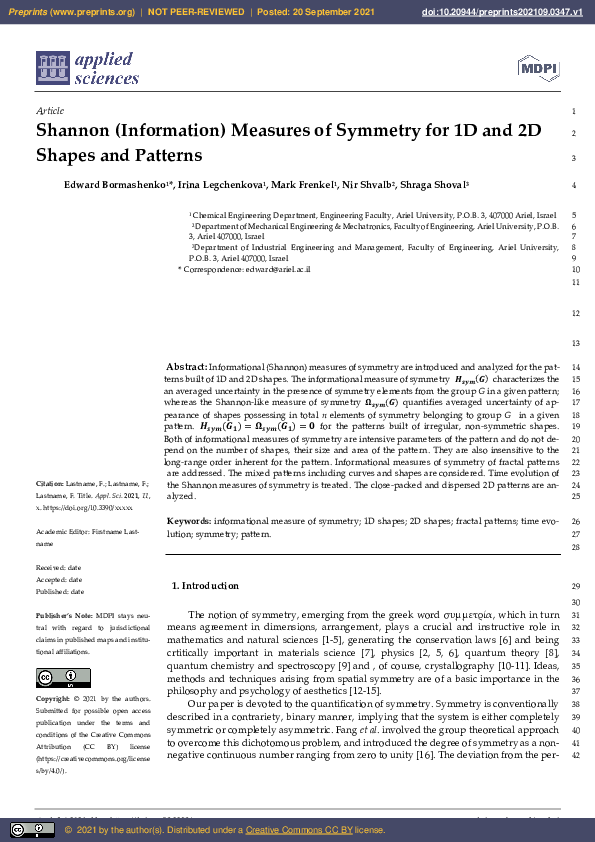 (PDF) Shannon (Information) Measures of Symmetry for 1D and 2D Shapes ...