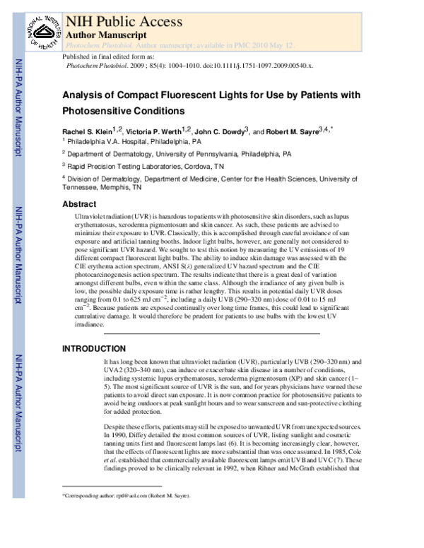 (PDF) Analysis of Compact Fluorescent Lights for Use by Patients with ...