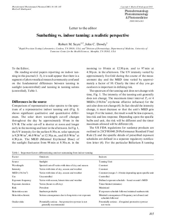 (PDF) Sunbathing vs. indoor tanning: a realistic perspective