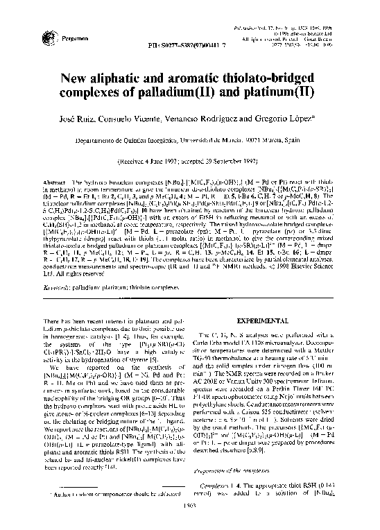 (PDF) New aliphatic and aromatic thiolato-bridged complexes of ...