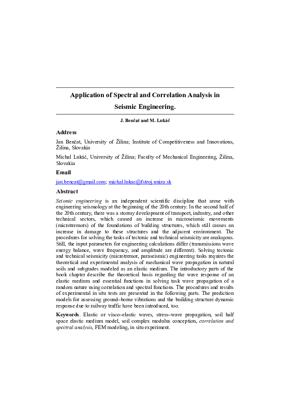 Doc Application Of Spectral And Correlation Analysis In Seismic Engineering
