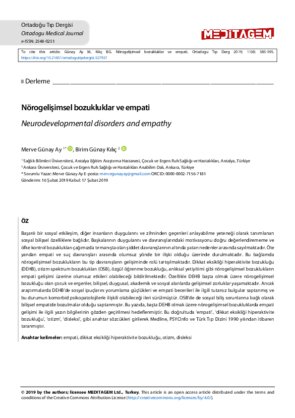 (PDF) Neurodevelopmental disorders and empathy