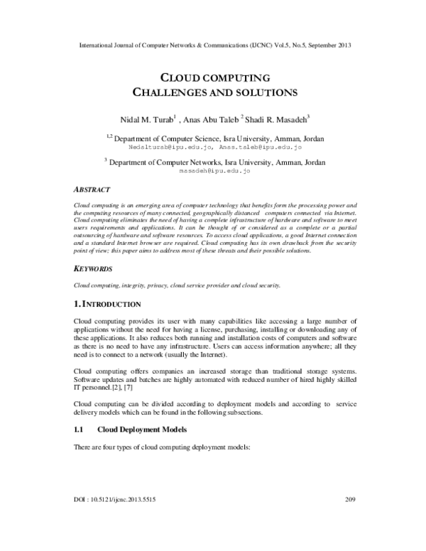(PDF) Cloud Computing Challenges And Solutions