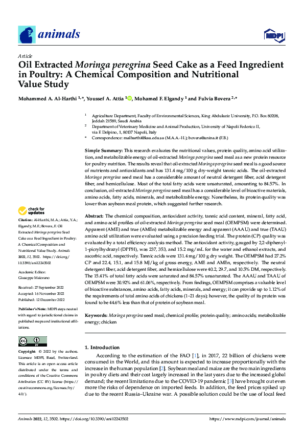 (PDF) Oil Extracted Moringa peregrina Seed Cake as a Feed Ingredient in ...