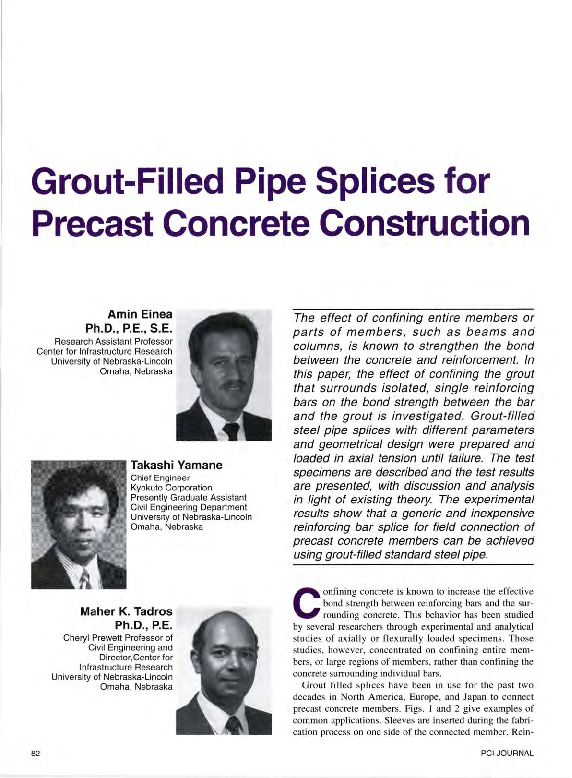 (PDF) Grout-Filled Pipe Splices for Precast Concrete Construction