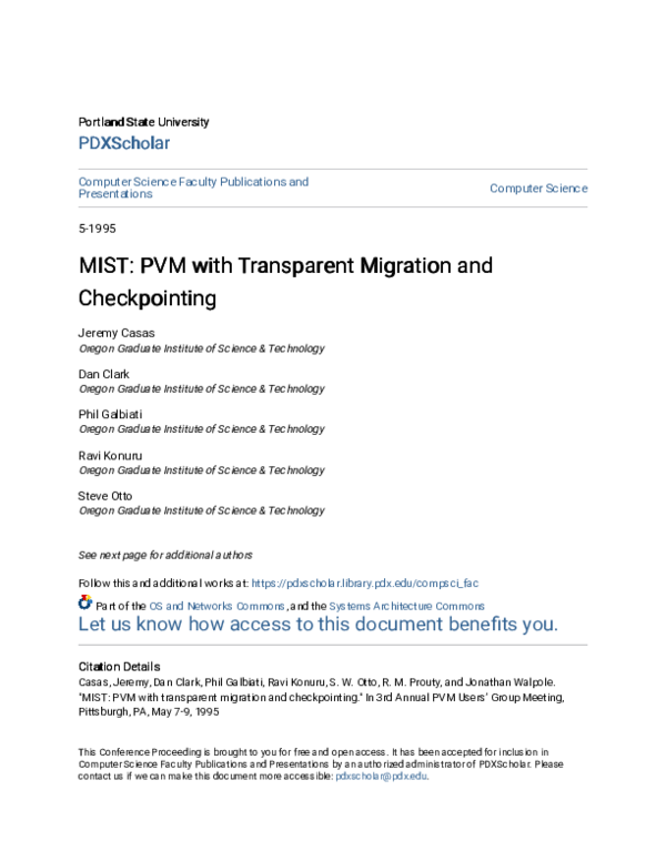 (PDF) MIST: PVM with Transparent Migration and Checkpointing