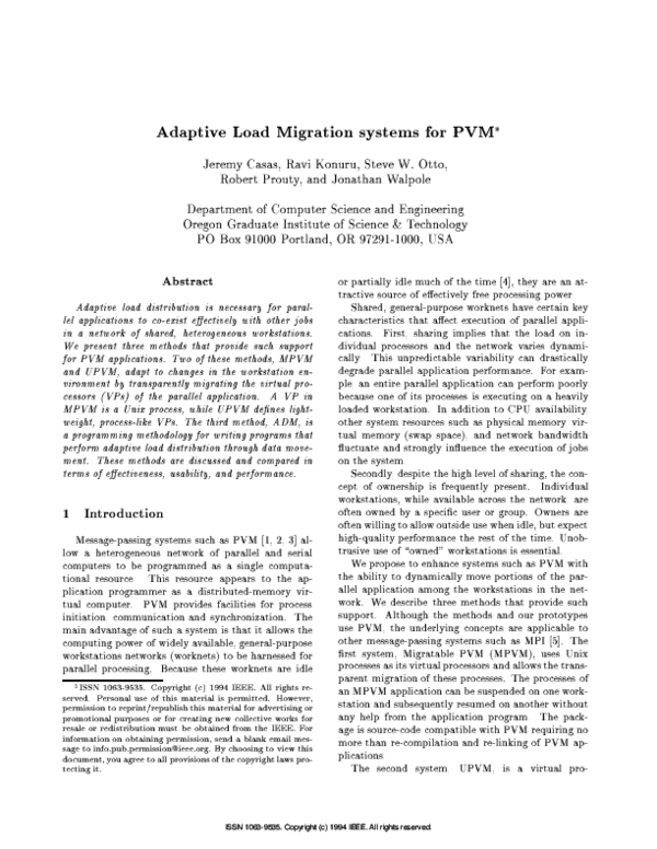 (PDF) Adaptive load migration systems for PVM