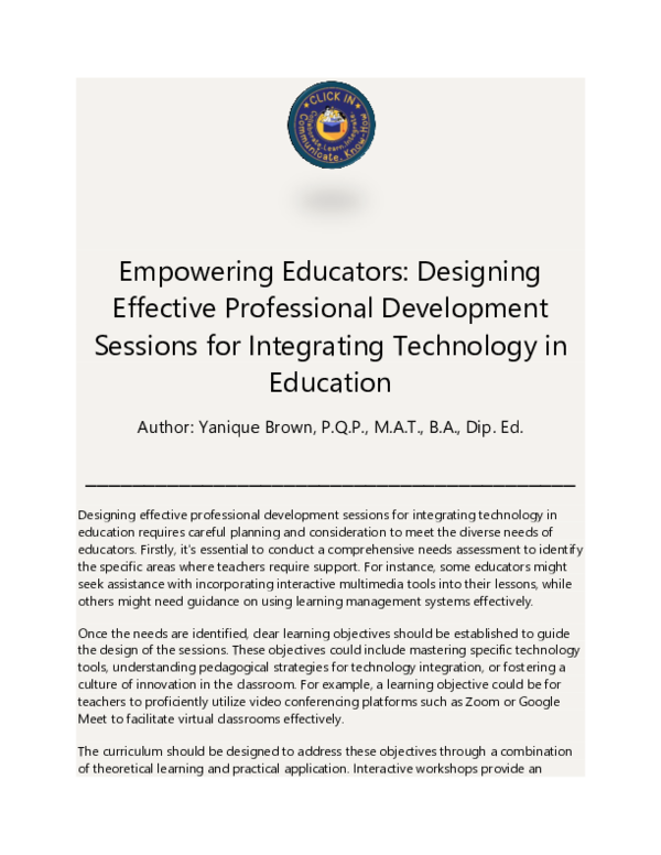 (PDF) Empowering Educators: Designing Effective Professional ...