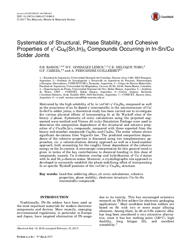 (PDF) Systematics of Structural, Phase Stability, and Cohesive Properties of η′-Cu6(Sn,In)5 ...