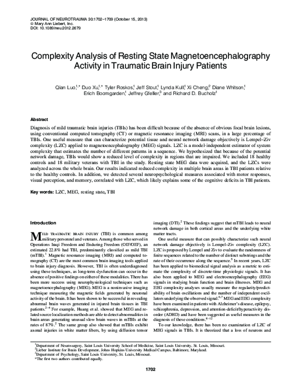 (PDF) Complexity Analysis of Resting State Magnetoencephalography Activity in Traumatic Brain ...