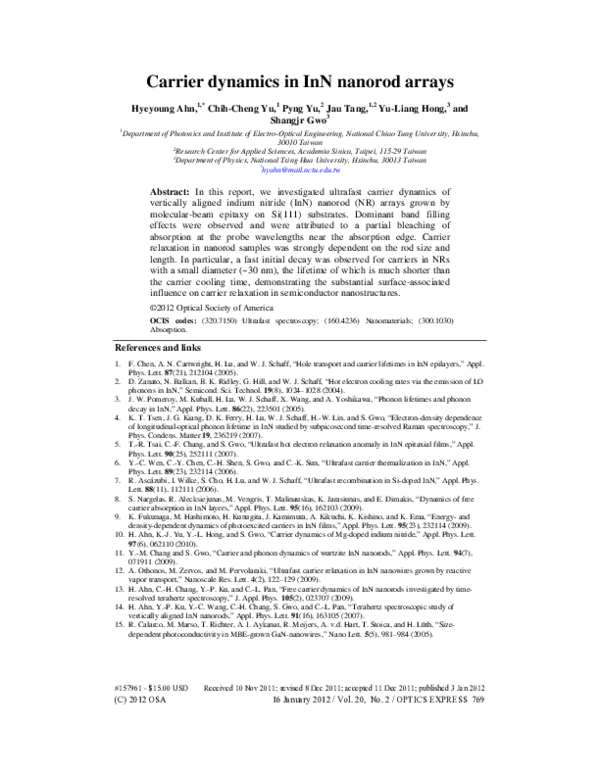 (PDF) Carrier dynamics in InN nanorod arrays