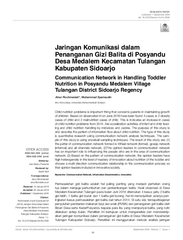 (PDF) Jaringan Komunikasi dalam Penanganan Gizi Balita di Posyandu Desa ...
