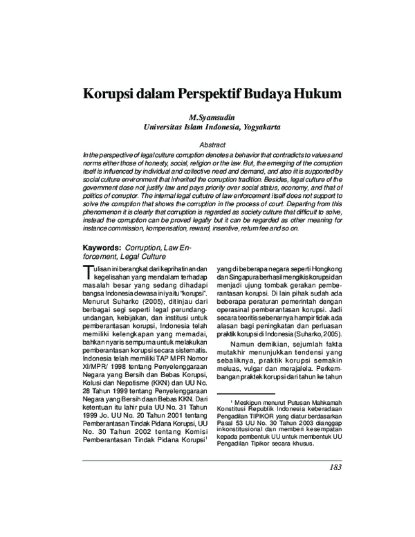 (PDF) Korupsi dalam Perspektif Budaya Hukum