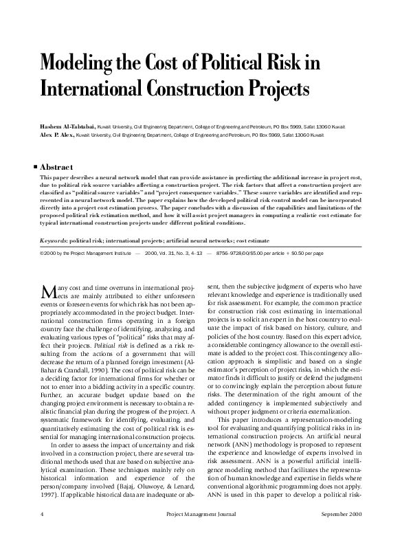 (PDF) Modeling the Cost of Political Risk in International Construction ...