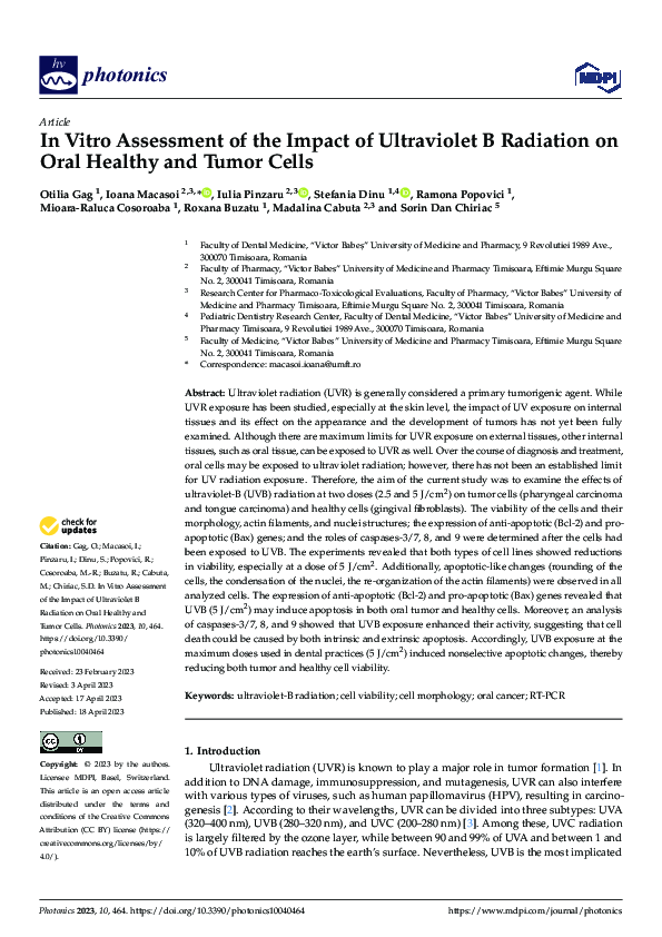 (PDF) In Vitro Assessment of the Impact of Ultraviolet B Radiation on ...