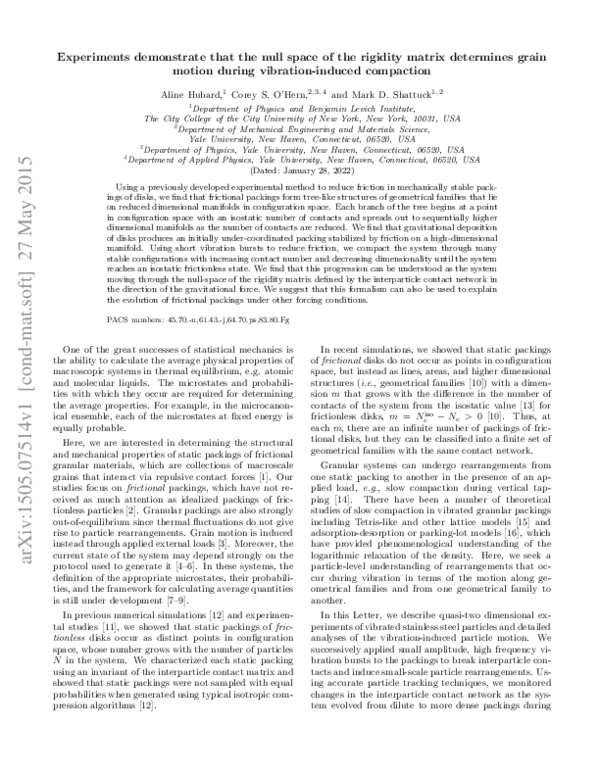 (PDF) Experiments demonstrate that the null space of the rigidity ...