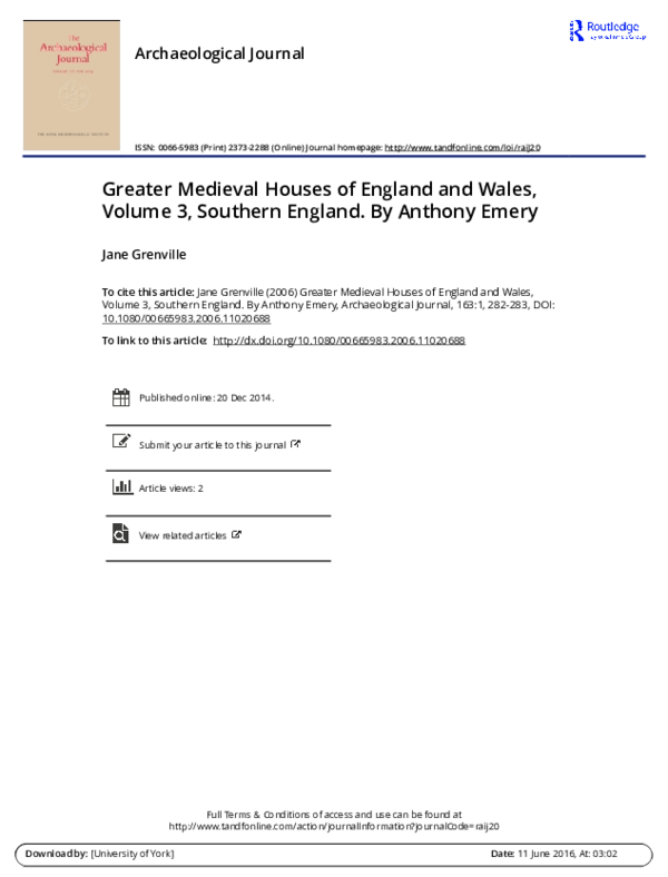 (PDF) Greater Medieval Houses of England and Wales, Volume 3, Southern ...