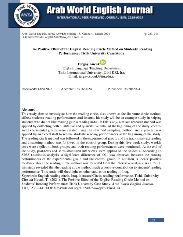 (PDF) The Positive Effect of the English Reading Circle Method on Students' Reading Performance ...