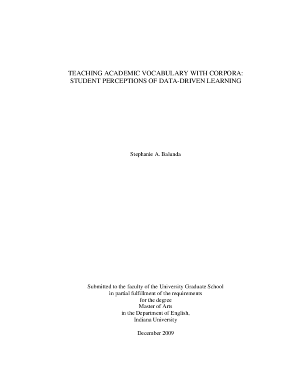 (PDF) Teaching Academic Vocabulary with Corpora: Student Perceptions of Data-Driven Learning