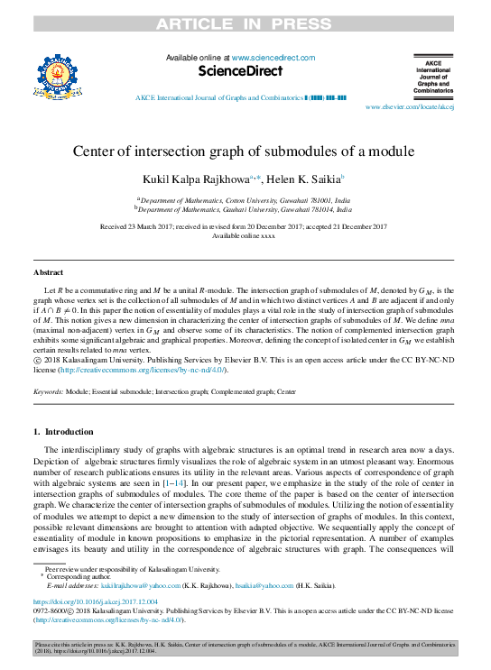 (PDF) Center of intersection graph of submodules of a module